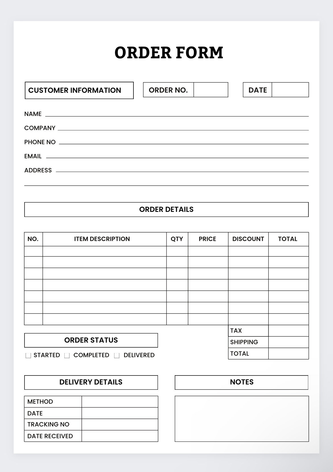 Order Form,tumbler Order Forms,small Business Planner,etsy Order Form ...