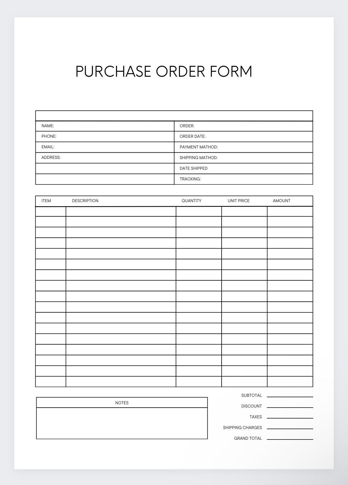 Purchase Order Form,order Form Template,small Business Planner,order ...