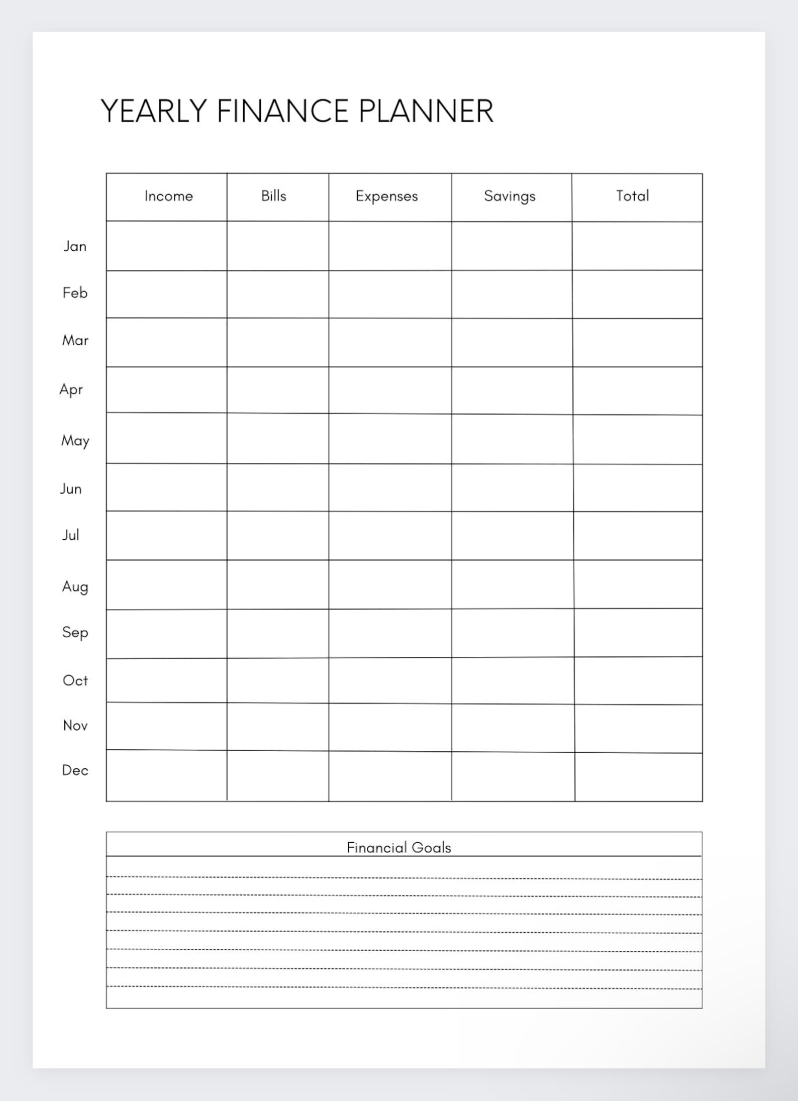 Yearly Finance Planner,annual Finance Tracker,financial Planner,yearly ...