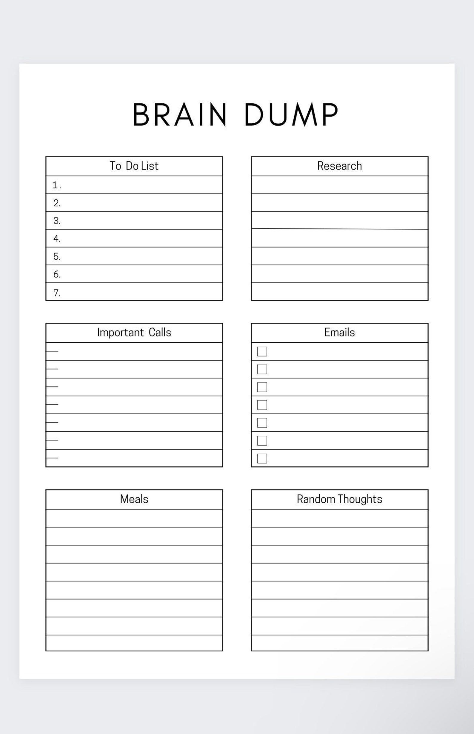 Brain Dump Printable: Thought Organizer, ADHD Planner (digital Download ...