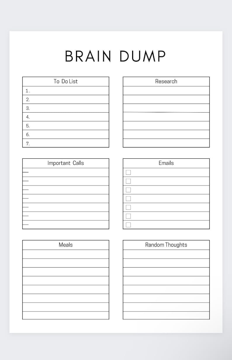 Brain Dump Printable Thought Organizer ADHD Brain Dump - Etsy