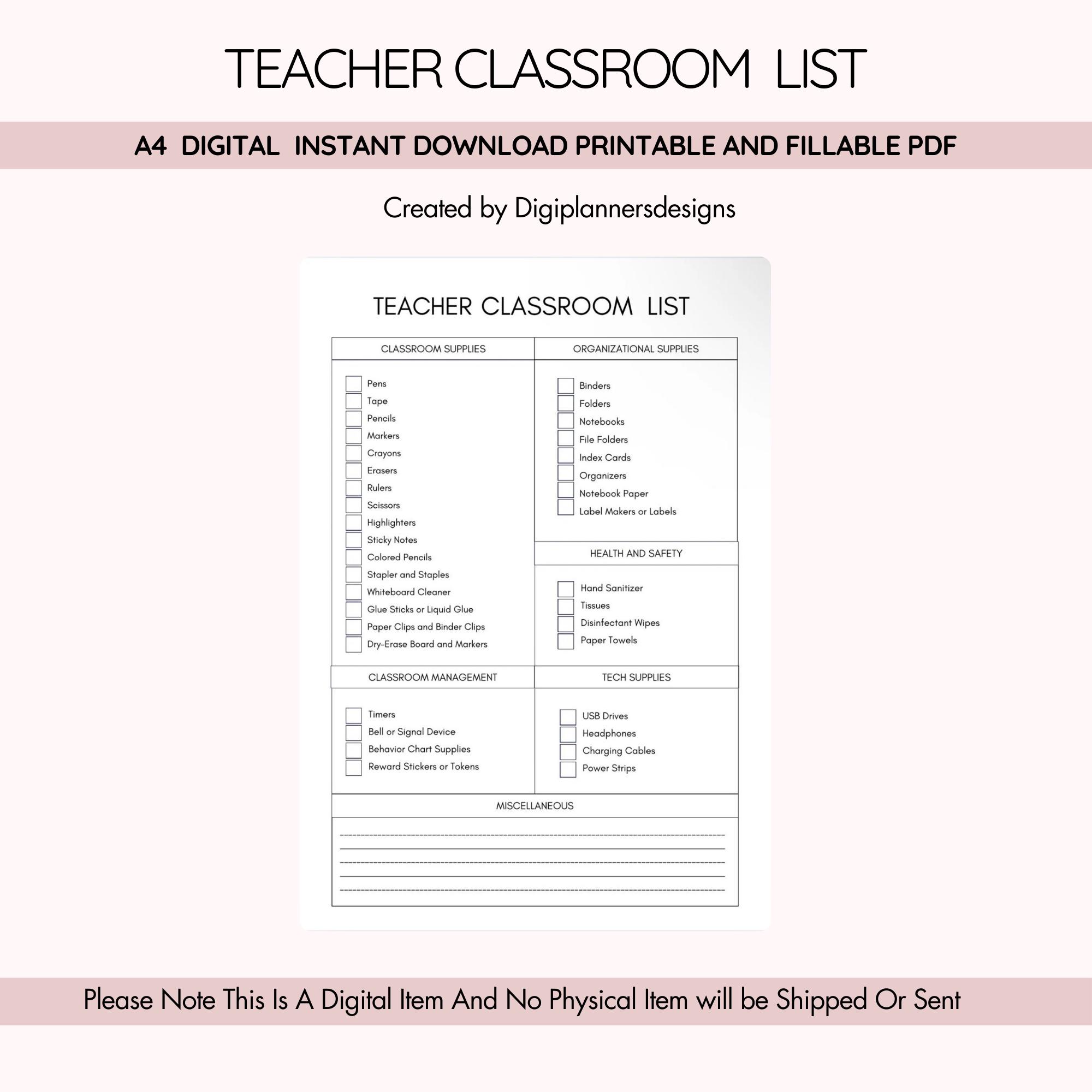 Teacher Classroom List,teacher Checklist,classroom Setup,back to School ...