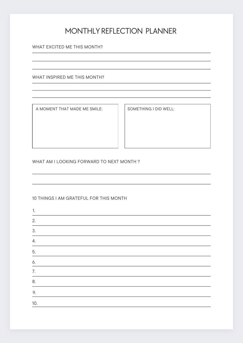 Monthly Reflection Planner,monthly Reflection Planner,monthly Review ...