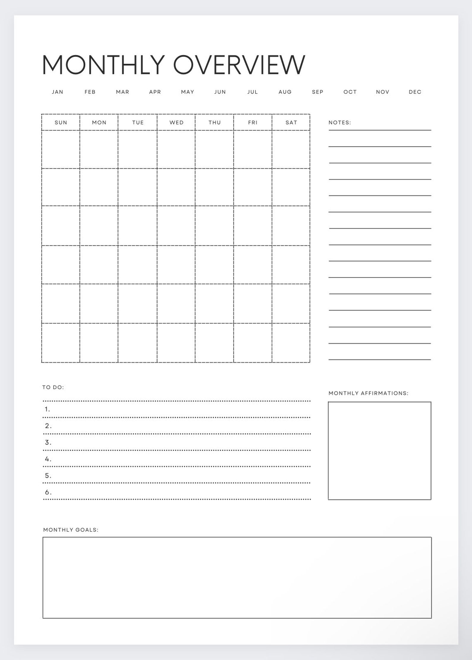 Monthly Overview,month at a Glance,monthly Diary,monthly Planner,adhd ...