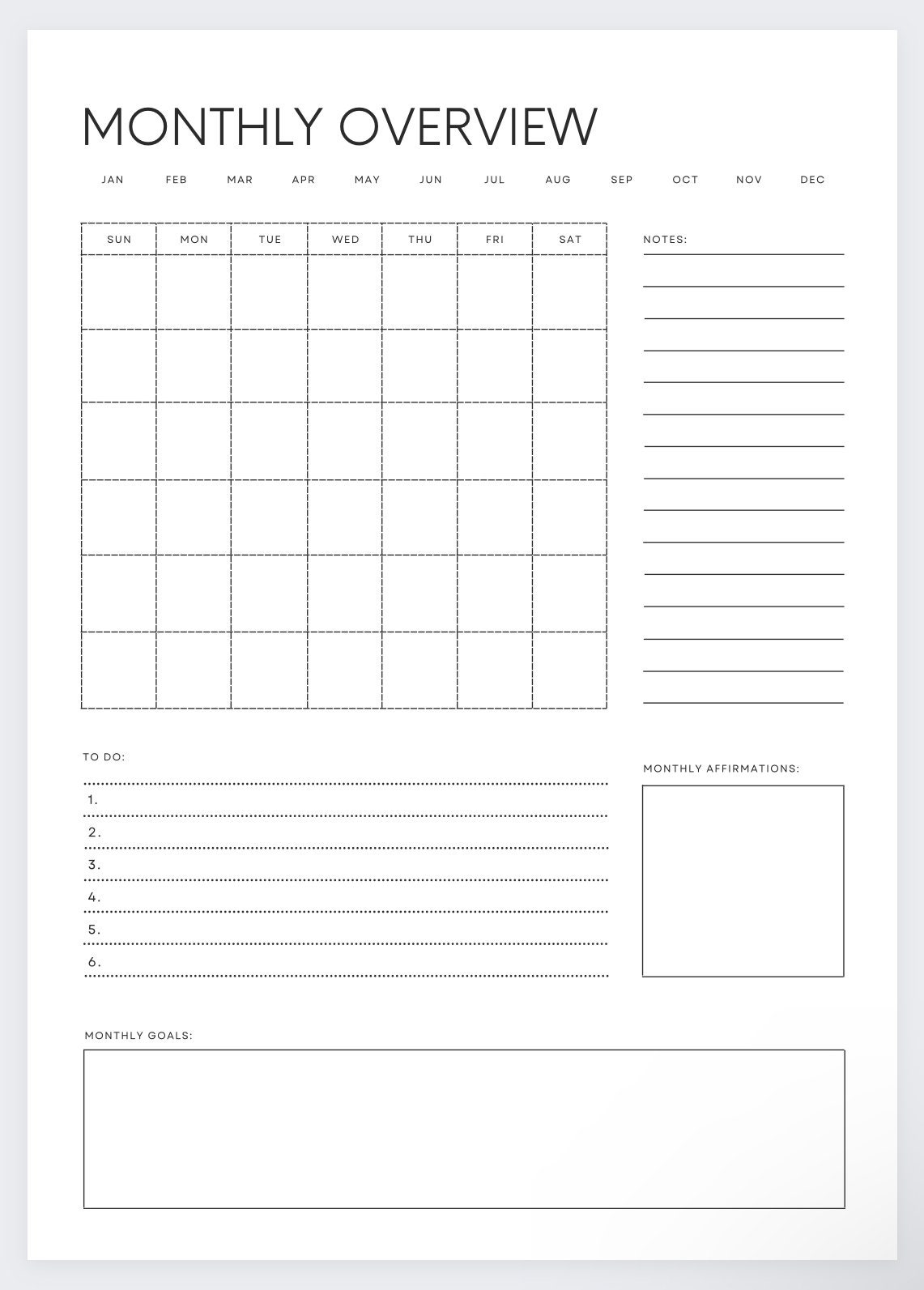 Monthly Overview,month at a Glance,monthly Diary,monthly Planner,adhd ...