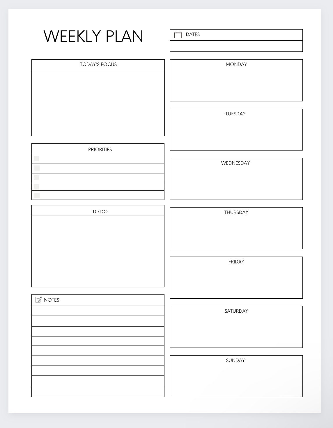 Weekly Planweek at a Glanceweekly Plannerweekly - Etsy