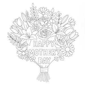 Mother’s Day Coloring Page, Flower Bouquet Printable, Kids Coloring ...