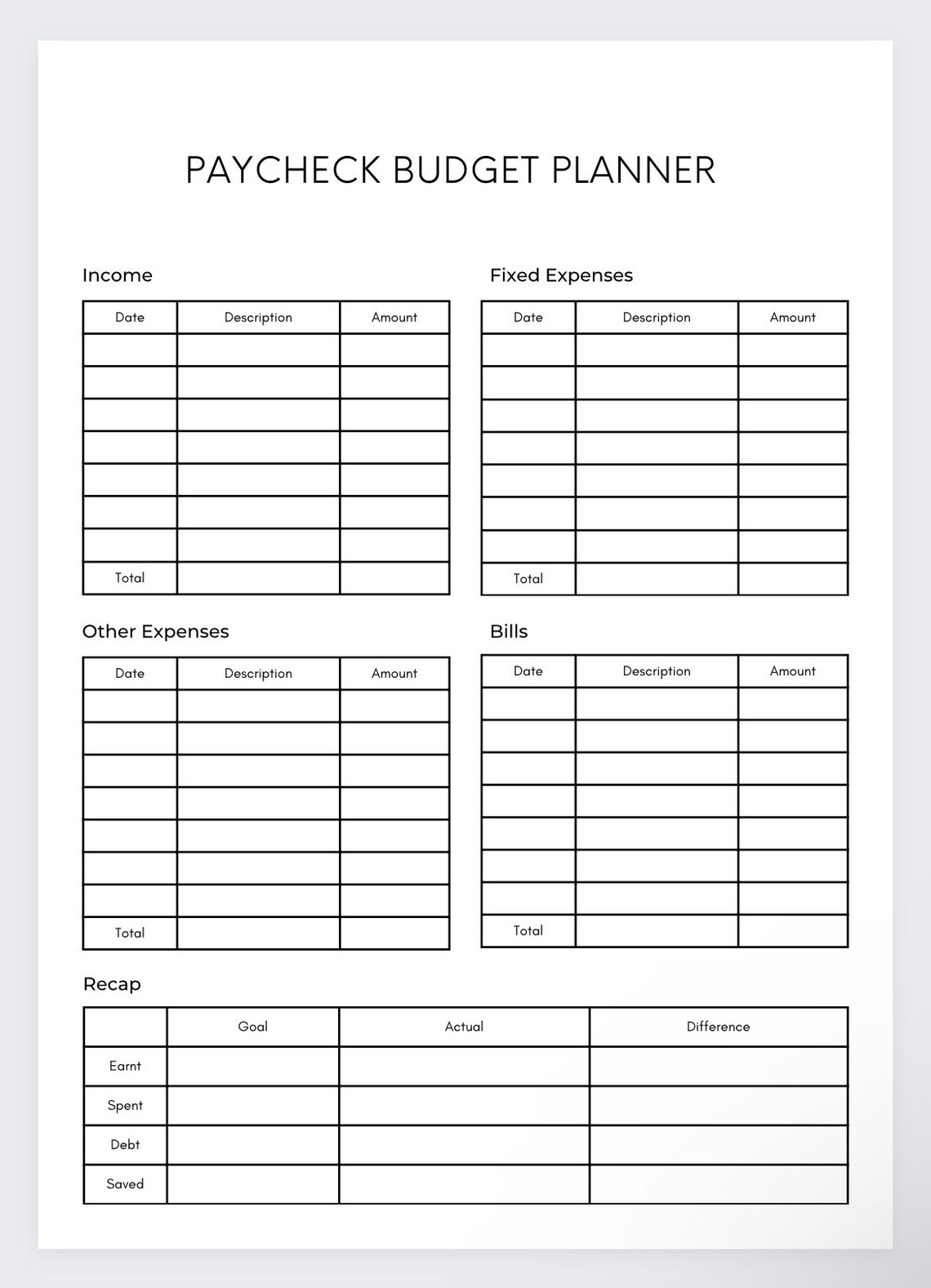 Paycheck Breakdown Planner,paycheck Budget,financial Planner,budget ...