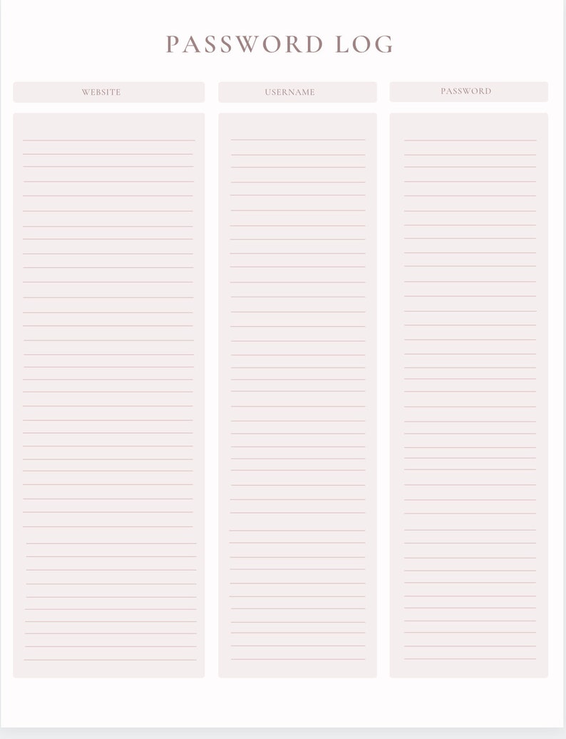 Password Keeper, Password Log, Password Tracker, Printable, Template ...