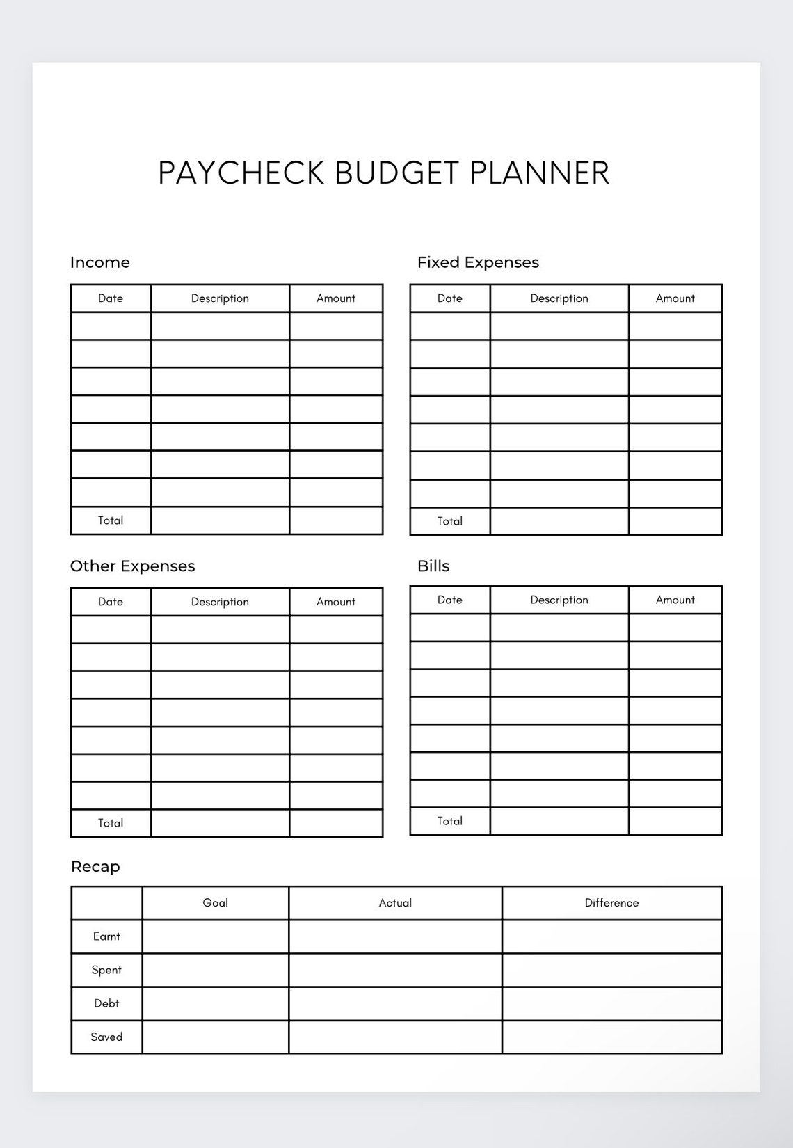 Paycheck Breakdown Planner,paycheck Budget,financial Planner,budget ...