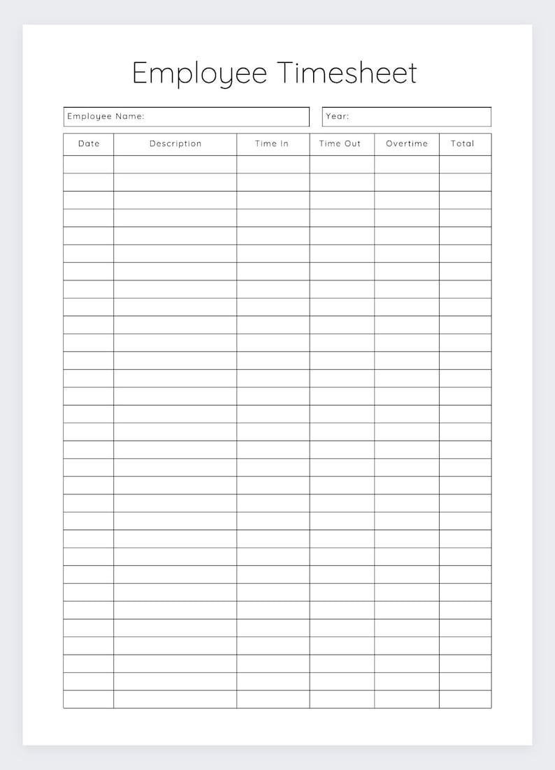 Employee Timesheet,work Log,employee Timecard,work Organiser,employee ...