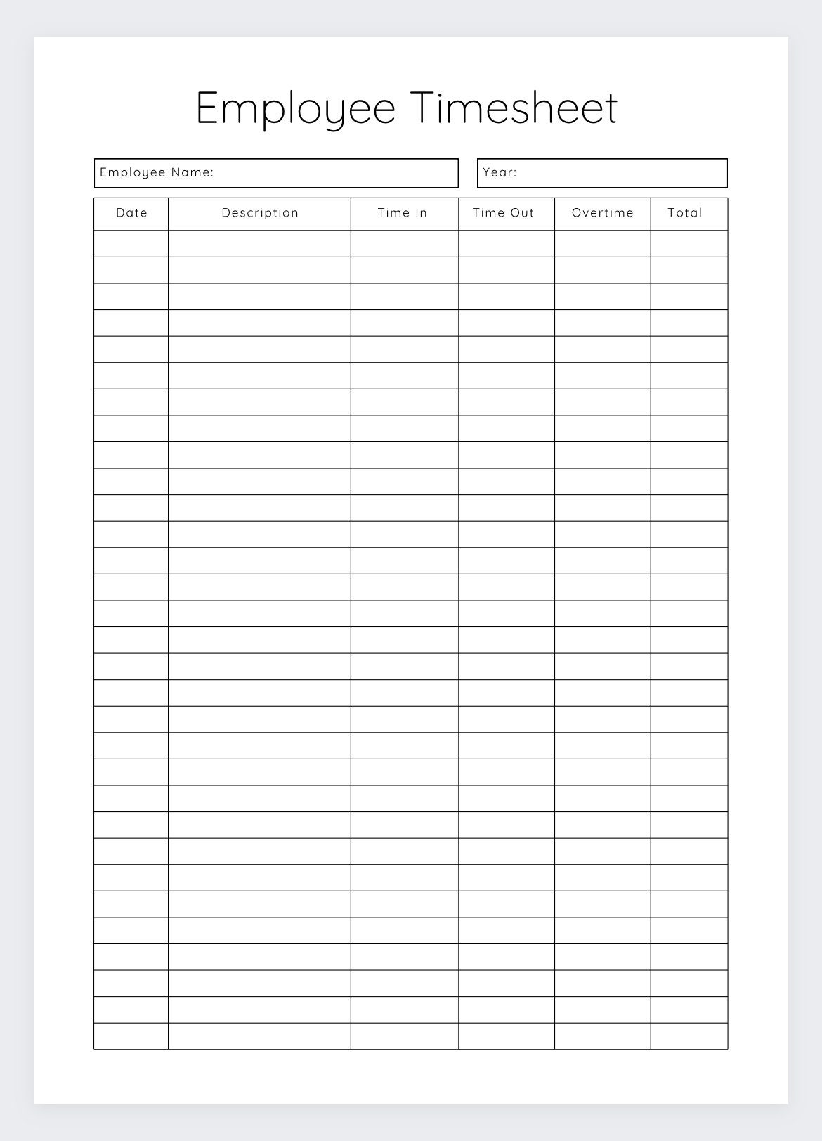 Employee Timesheet,work Log,employee Timecard,work Organiser,employee ...