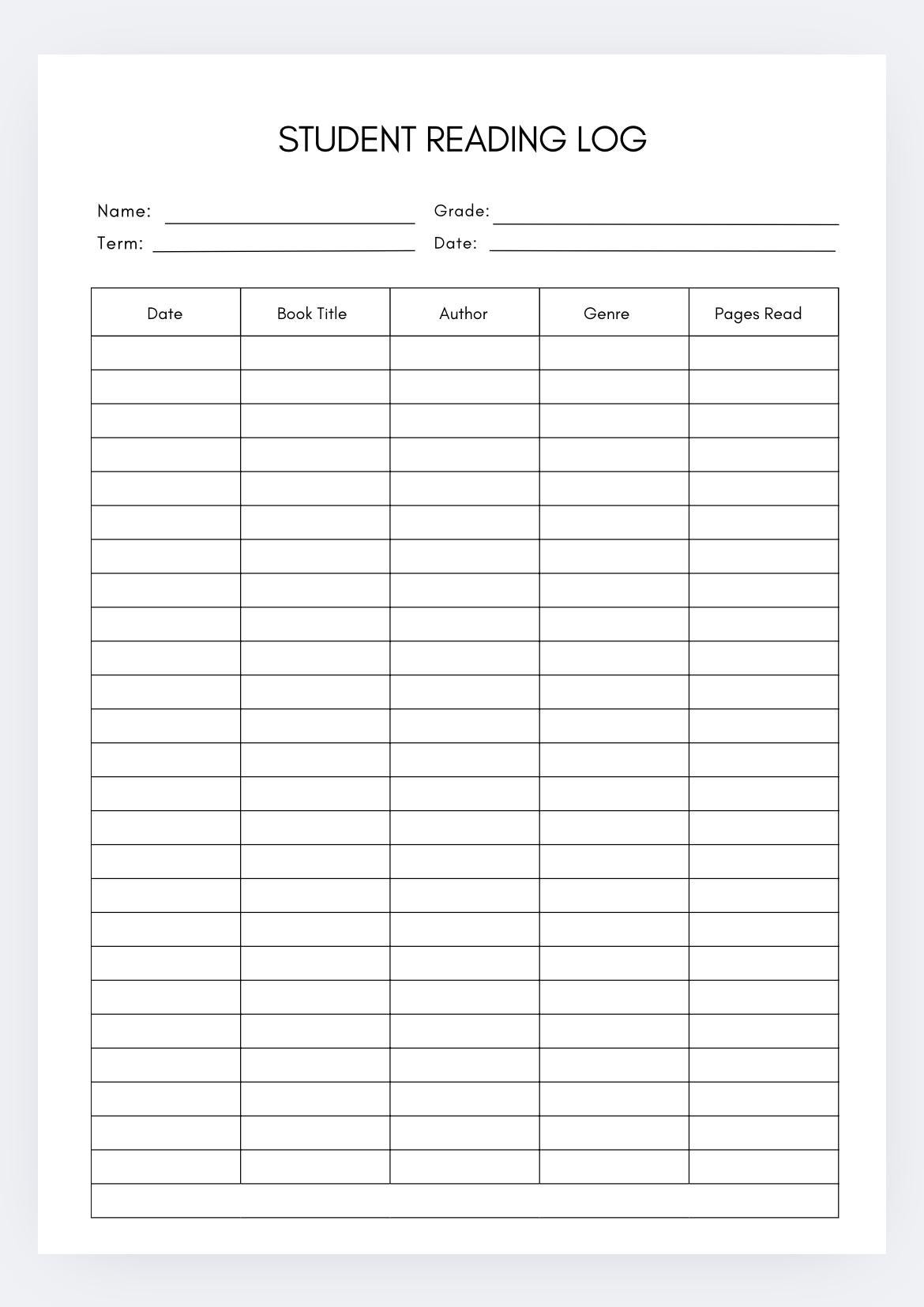 Student Reading Log,reading Log,book Tracker,student Reading,reading ...