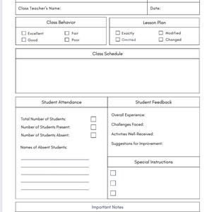 Substitute Teacher Form,lesson Planner,substitute Planner,teacher Sub ...