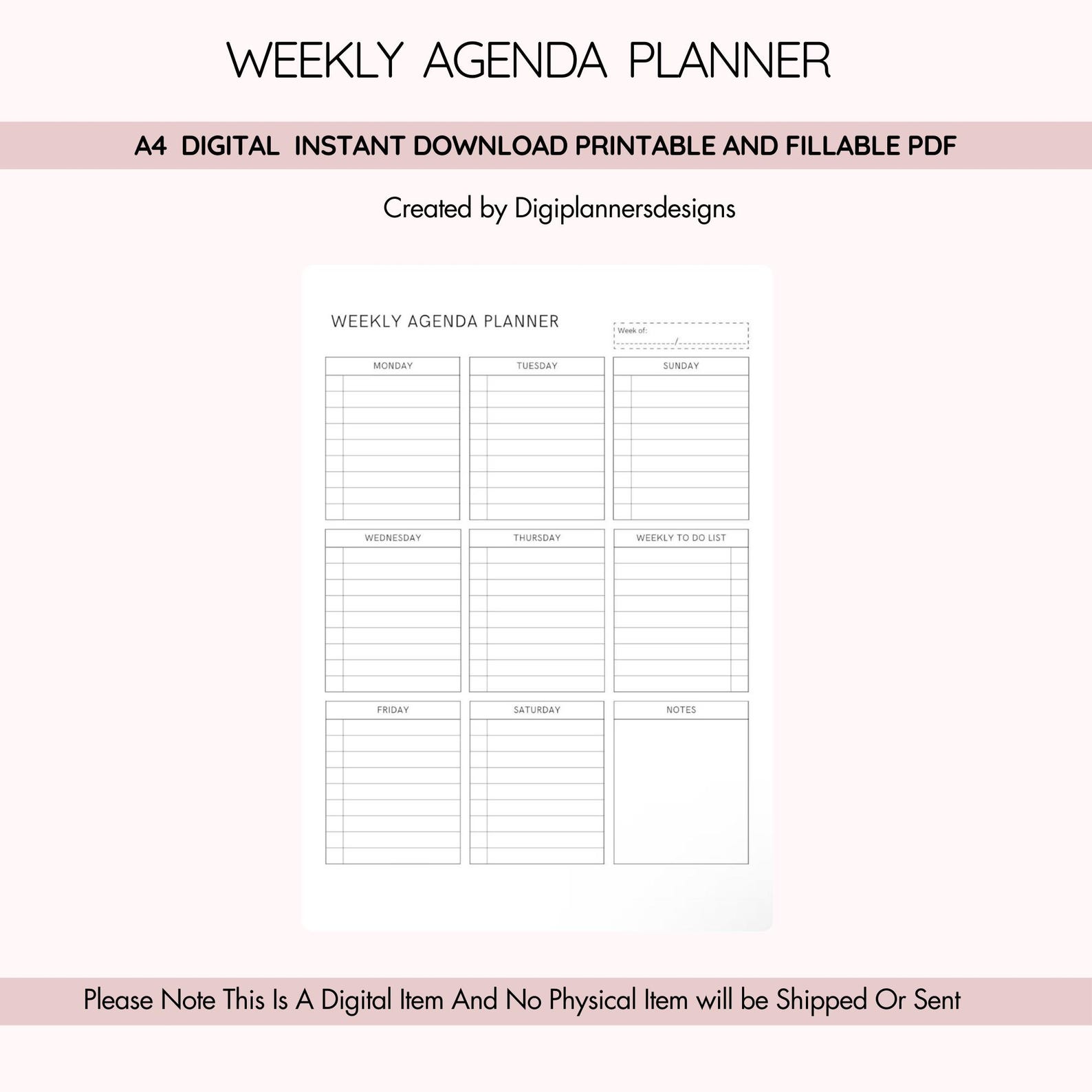 Weekly Agenda Planner,weekly Organizer,weekly Timeblocking,weekly ...