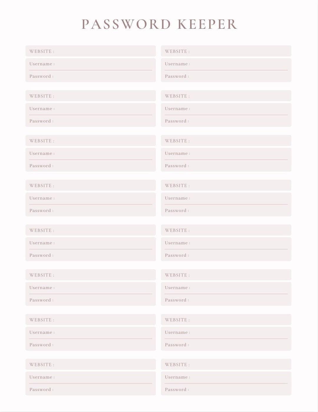 Pale Pink Password Keeper: Printable Password Log (digital Download) - Etsy