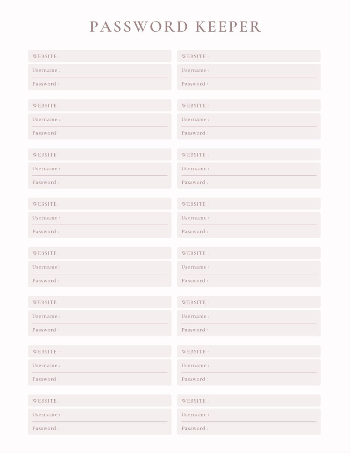 Password Keeper Password Log Password Tracker Printable - Etsy