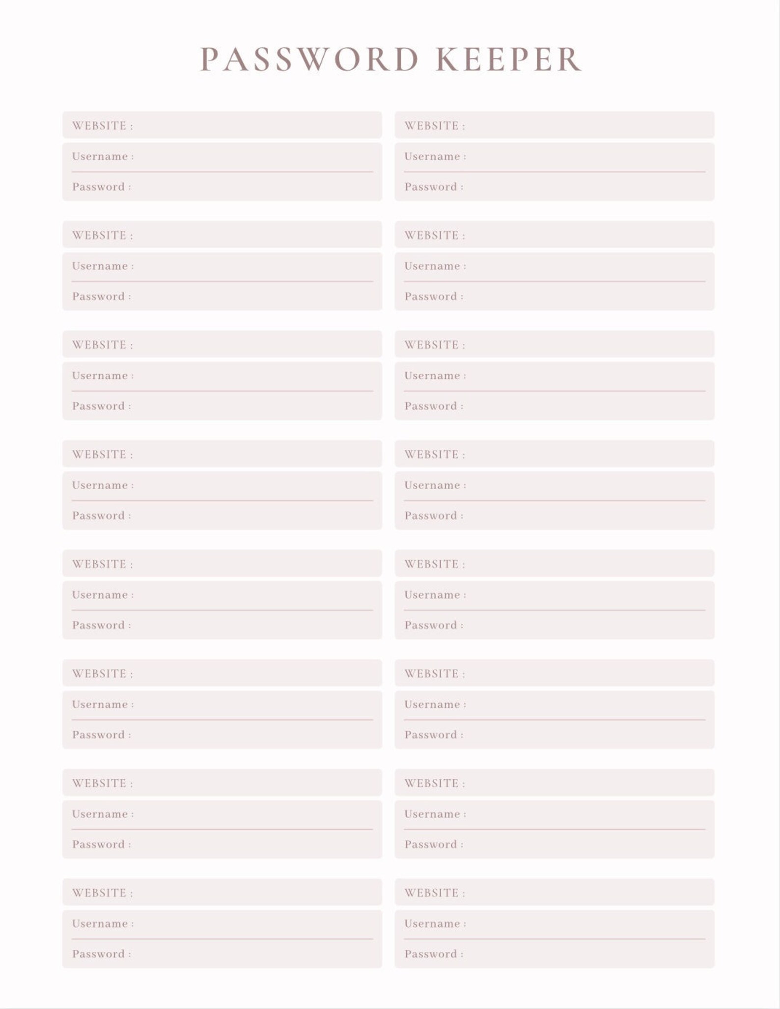 Password Keeper, Password Log, Password Tracker, Printable, Template ...