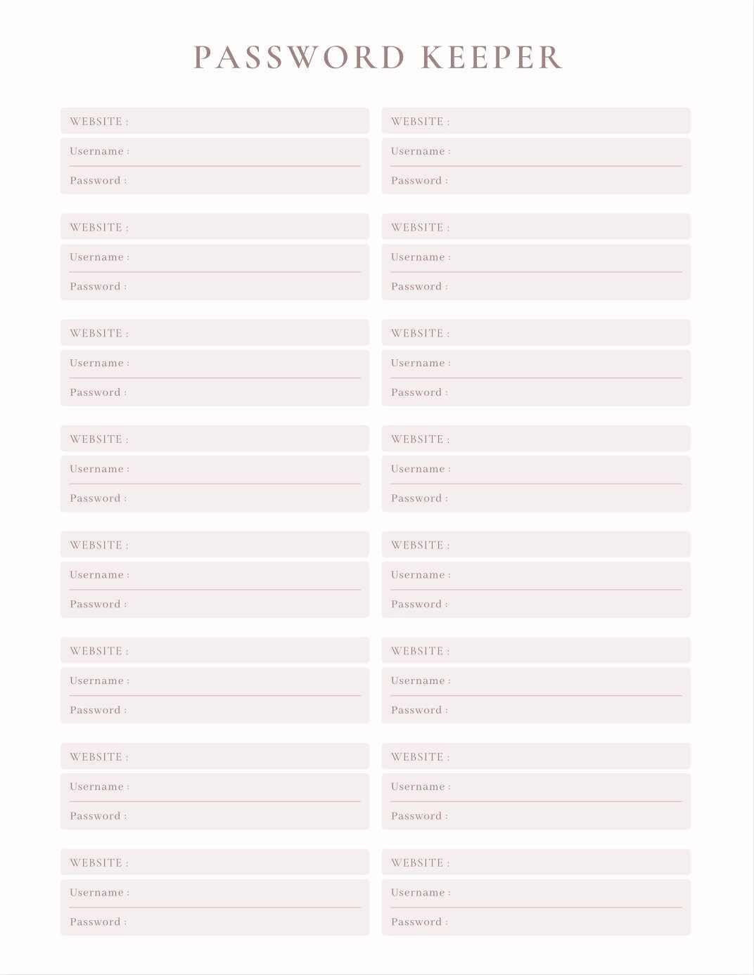 Password Keeper, Password Log, Password Tracker, Printable, Template ...
