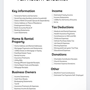 US Tax Return Checklist: Tax Prep Organizer (digital Download) - Etsy