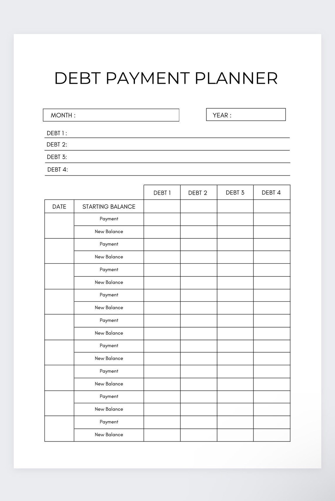 Debt Payment Planner Printabledebt Plannerdebt Snowball - Etsy