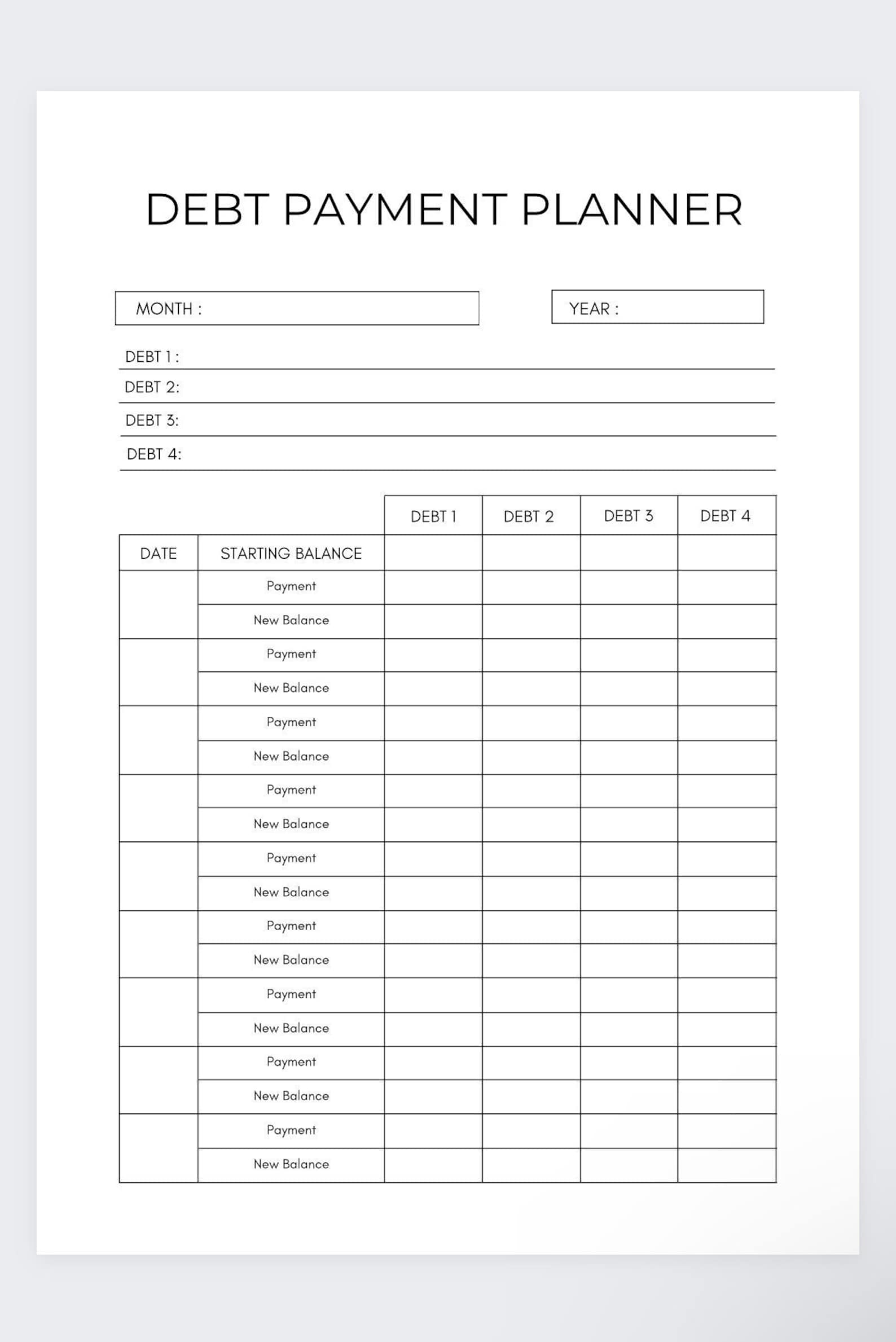 Debt Payment Planner Printable,debt Planner,debt Snowball Tracker,debt ...