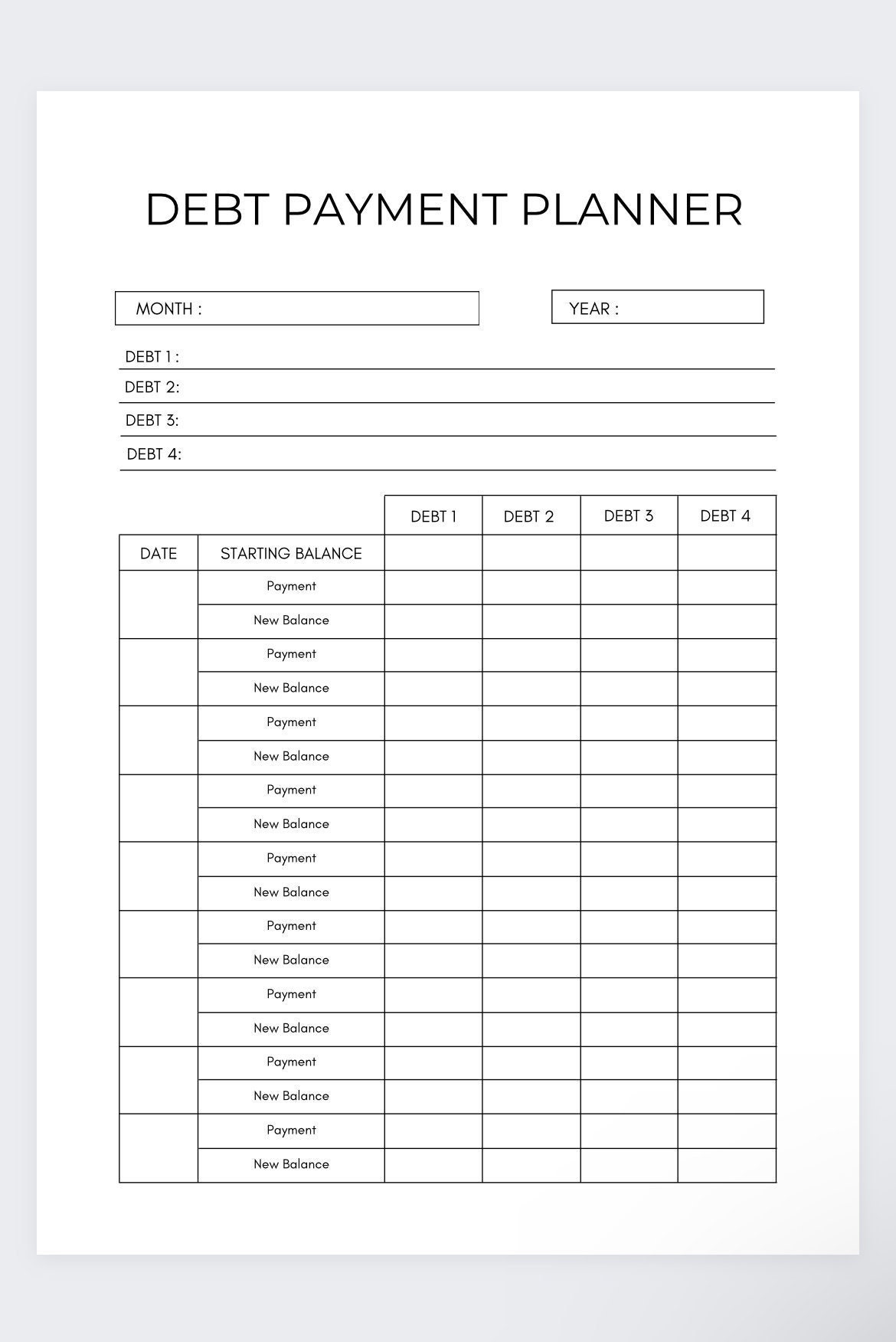 Debt Payment Planner Printable,debt Planner,debt Snowball Tracker,debt ...