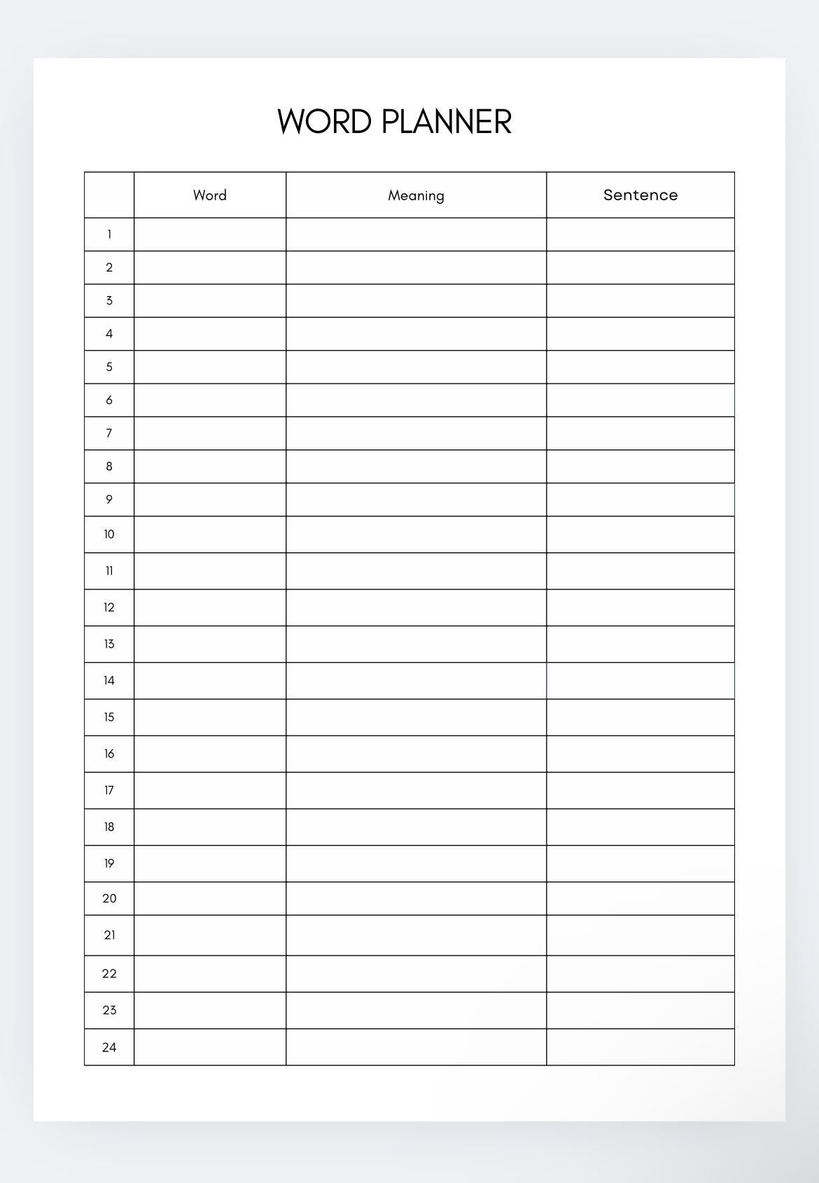 New Word List, New Vocabulary List,word Tracker,spelling Test Plan ...