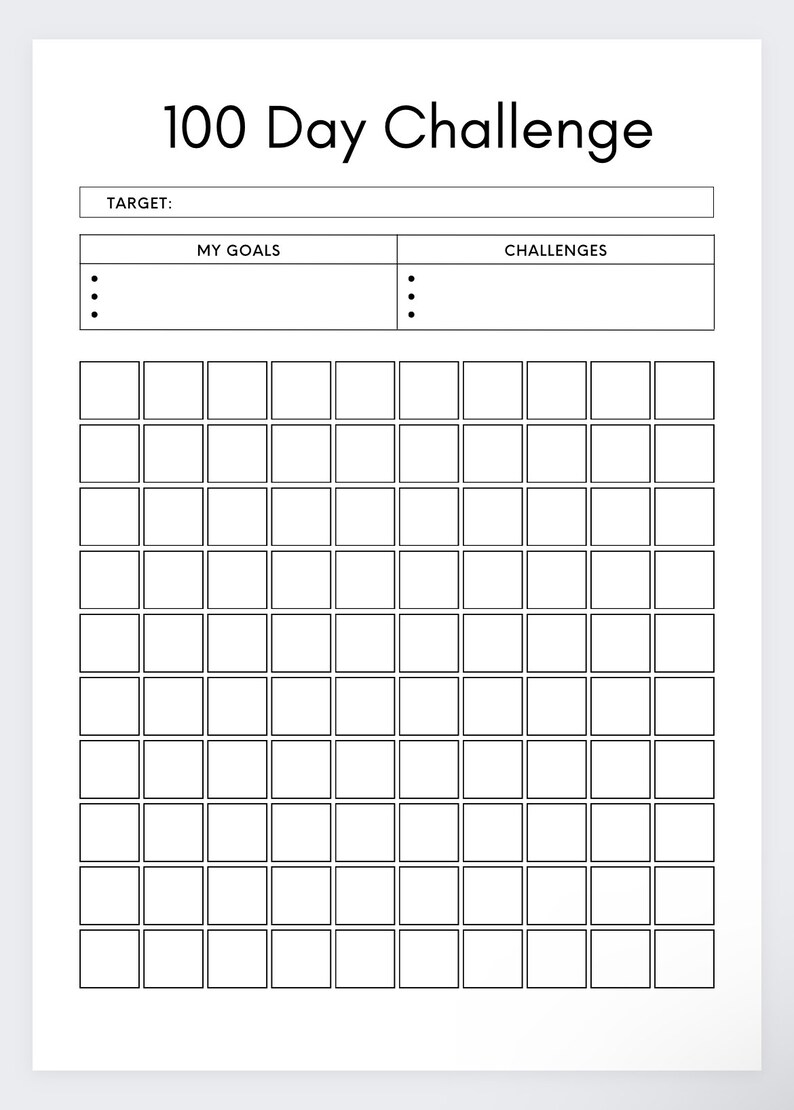 100 Day Challenge,habit Tracker,100 Day Challenge Printable,habit ...