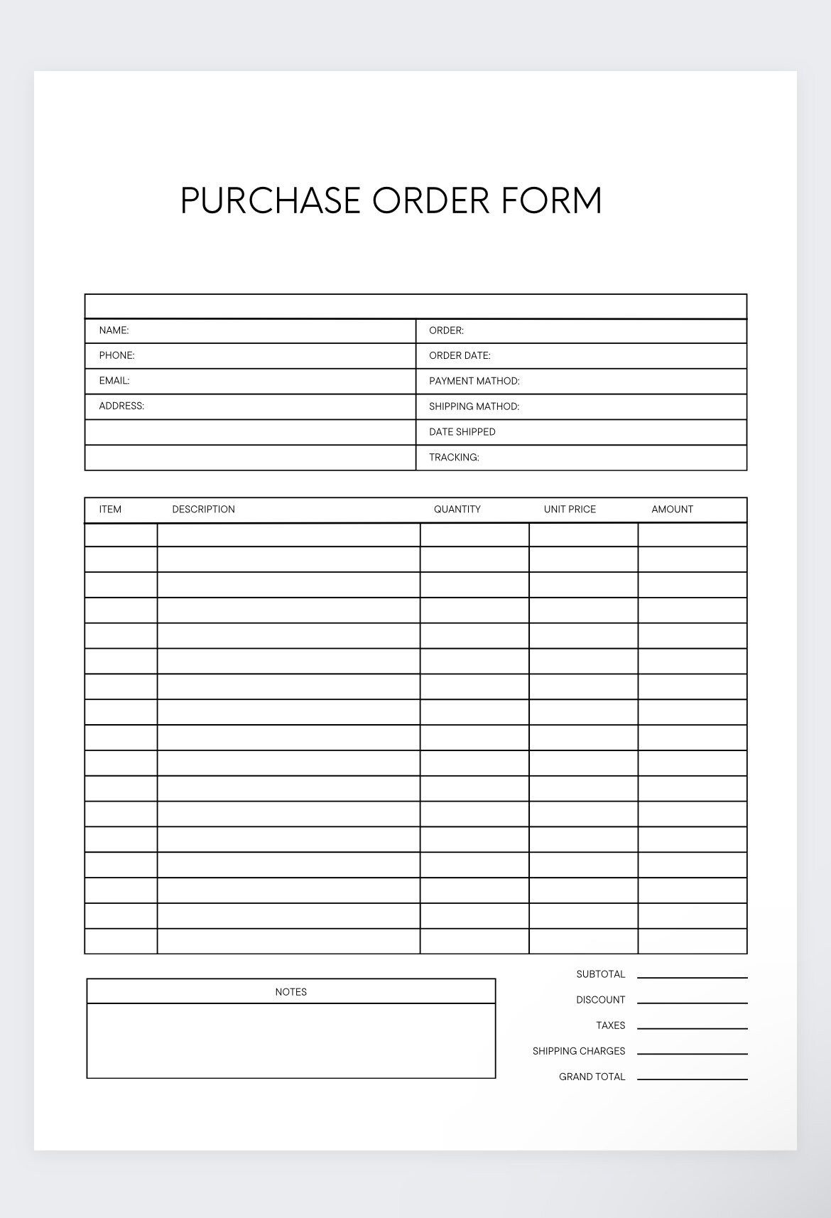 Purchase Order Form,order Form Template,small Business Planner,order ...