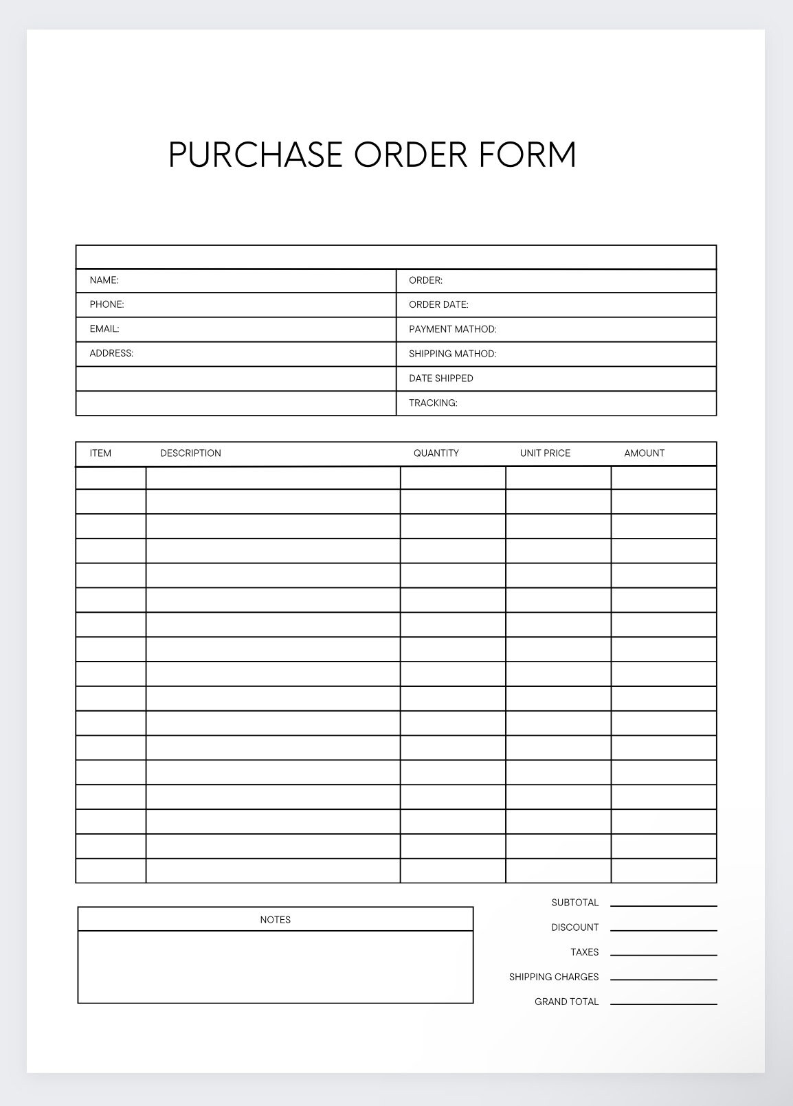 Purchase Order Form,order Form Template,small Business Planner,order ...