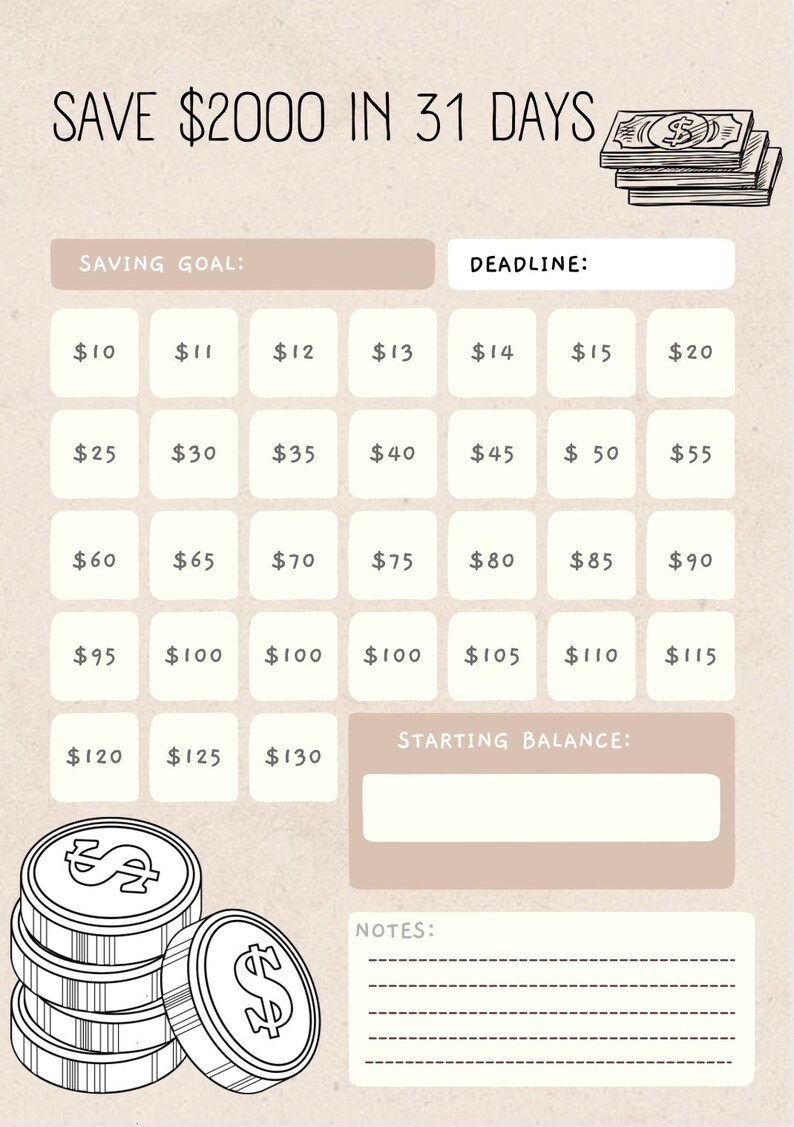 Save 2000 in a Month,money Challenge, 2k Savings Challenge,savings ...