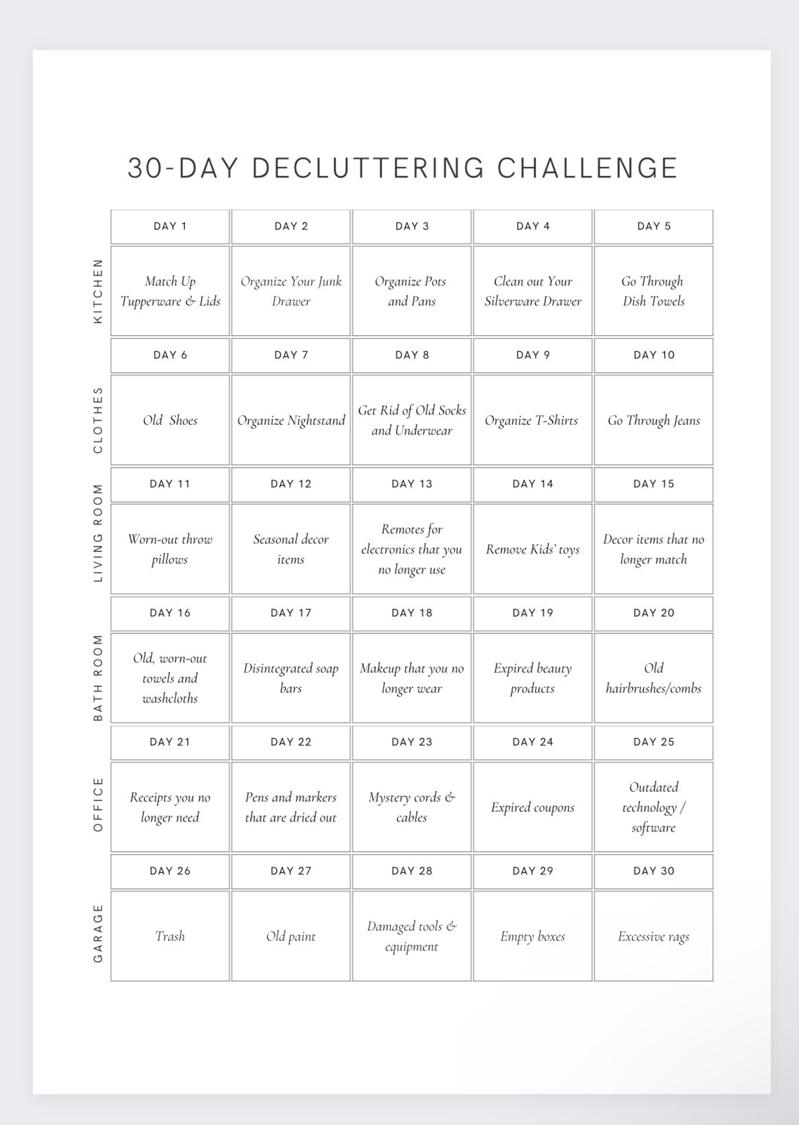 30 Day Declutter Challenge,cleaning Planner Schedule,de Clutter Your ...