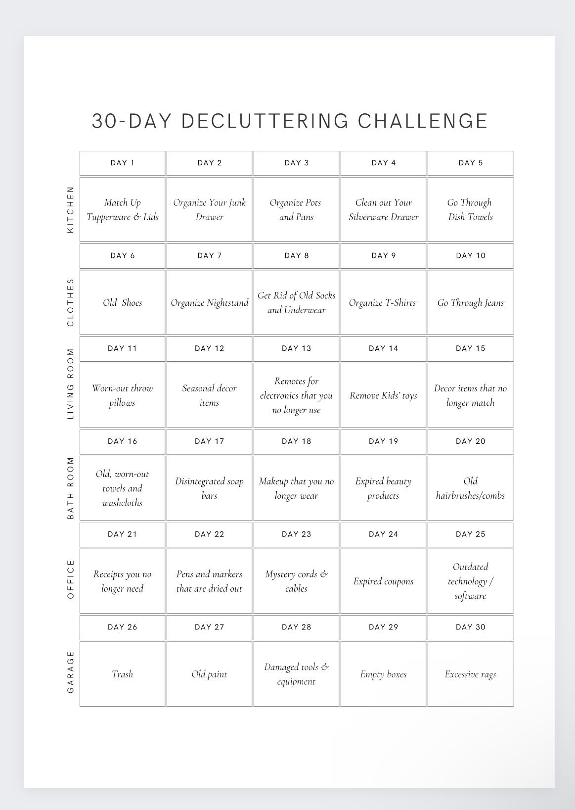 30 Day Declutter Challenge,cleaning Planner Schedule,de Clutter Your ...