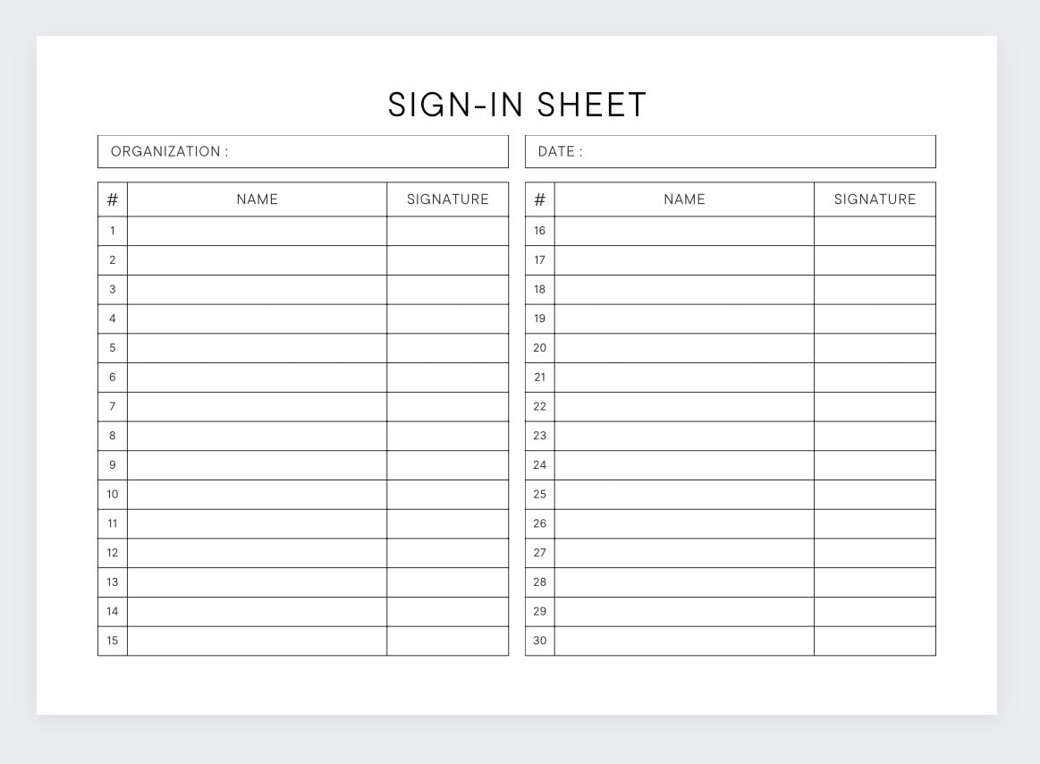Sign up Sheet,guest List,contact Information,name List,registration ...
