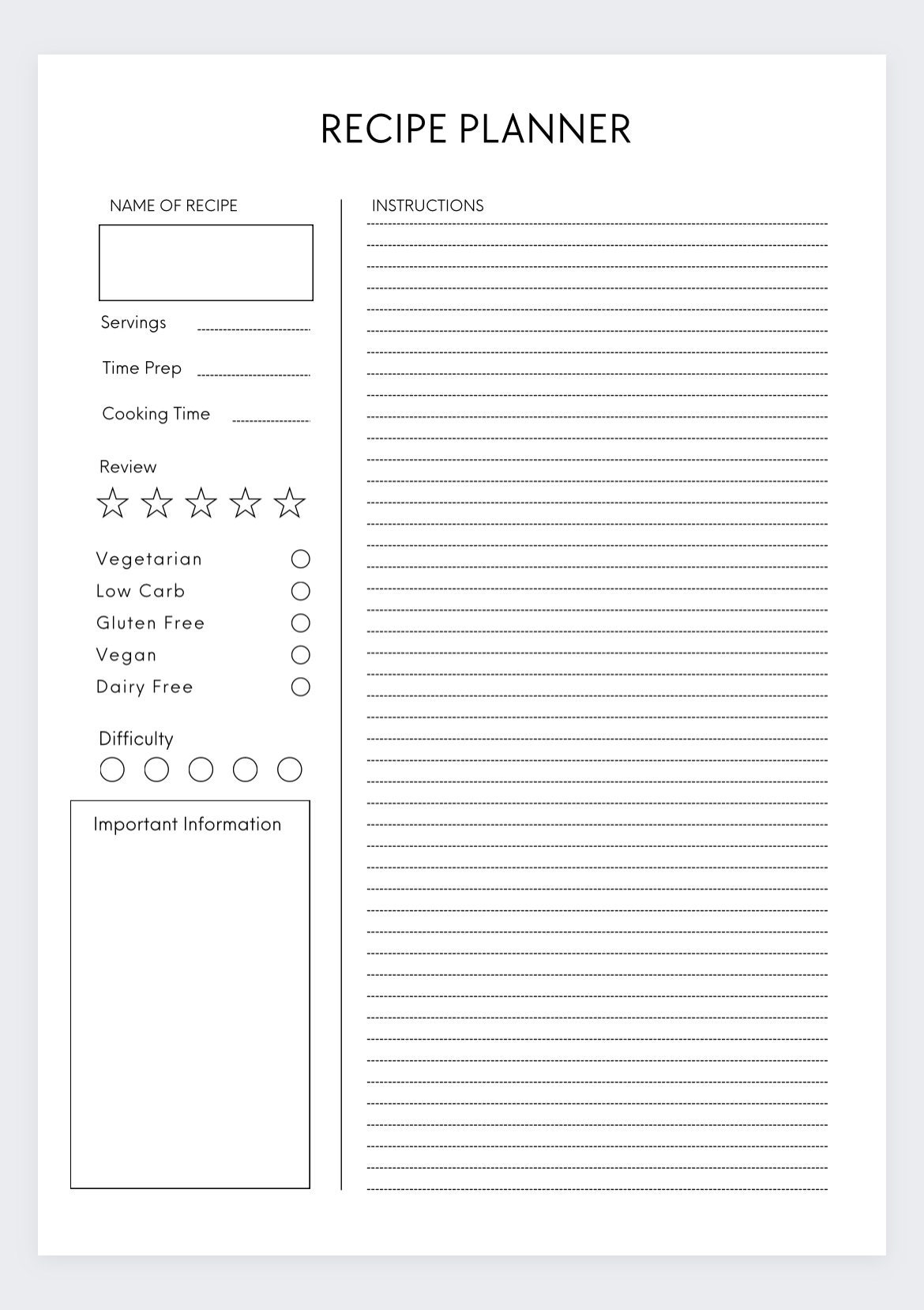 Recipe Planner Card,family Recipe,food Planner,recipe Book,meal ...
