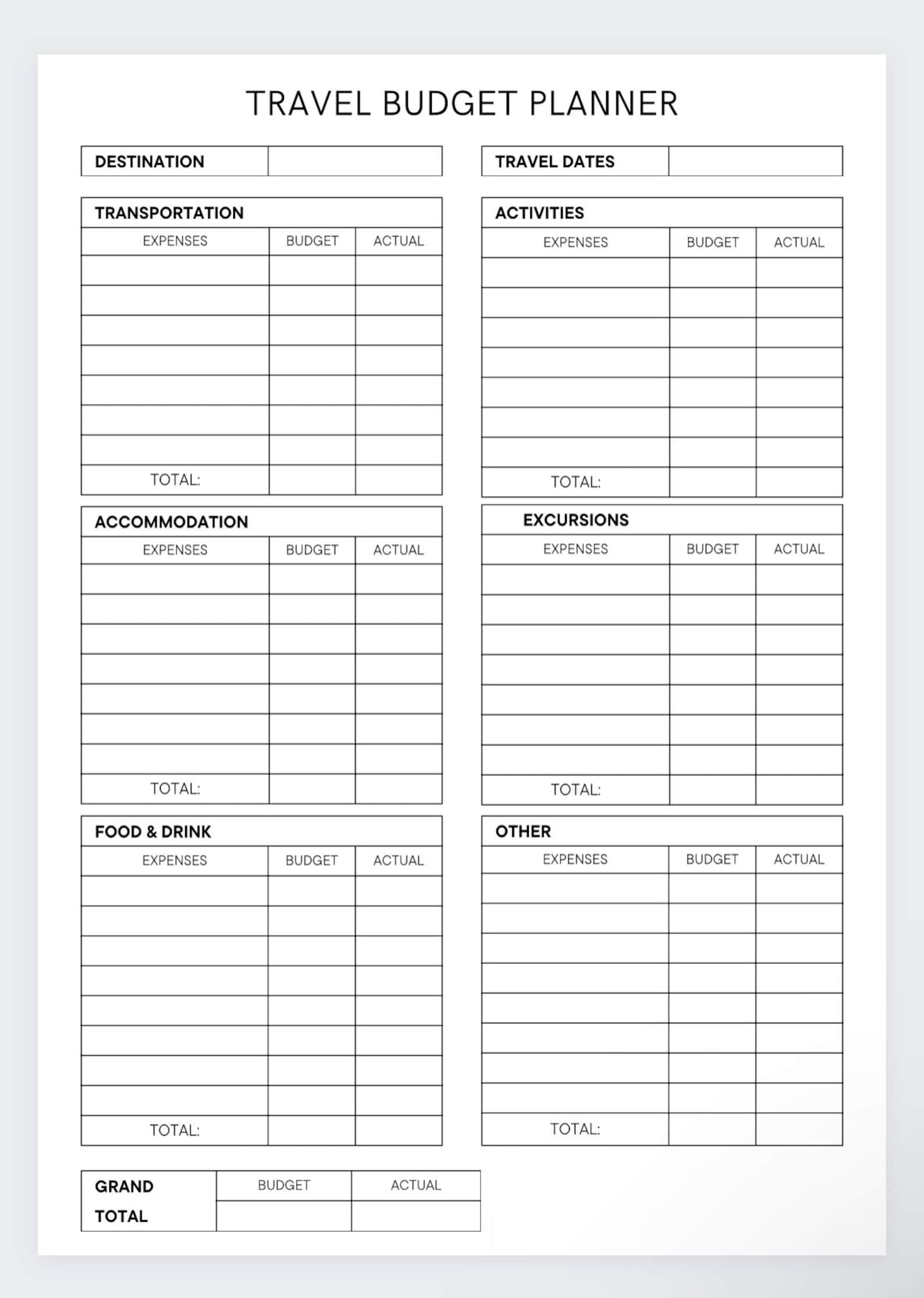 Travel Breakdown Budget Planner,vacation Budget Planner Printable ...