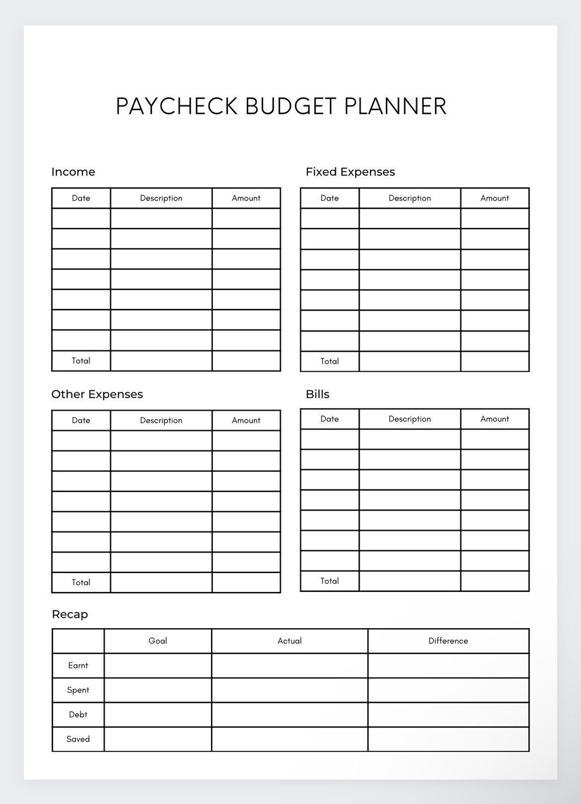 Paycheck Breakdown Planner,paycheck Budget,financial Planner,budget ...