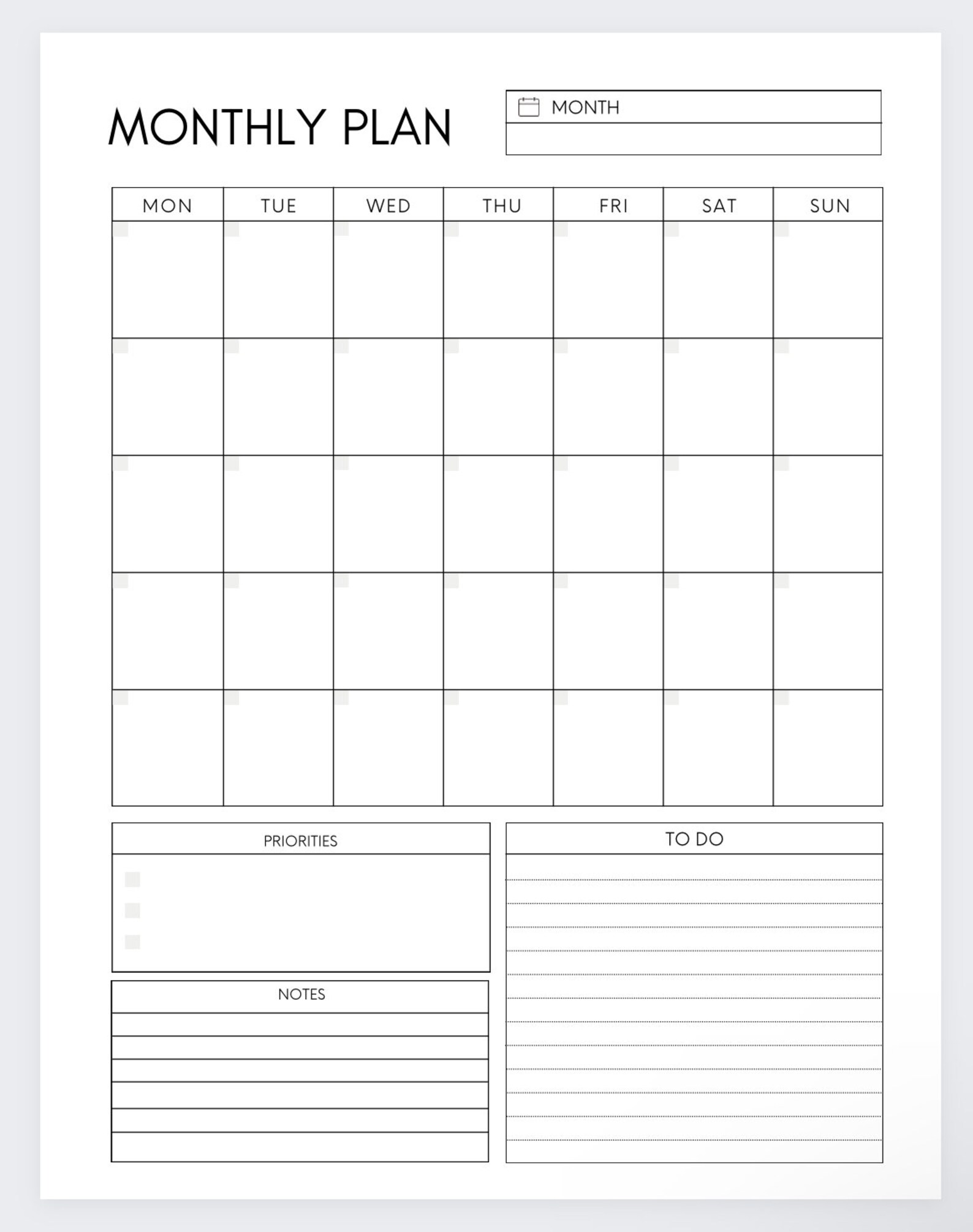 Monthly Plan,monthly Planner,month at a Glance,monthly Tracker,monthly ...