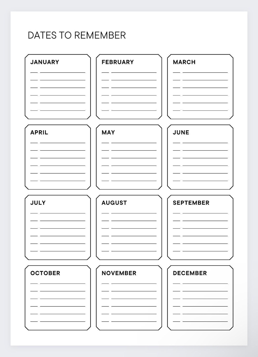 Dates to Remember Form,special Occasions Tracker,important Dates ...
