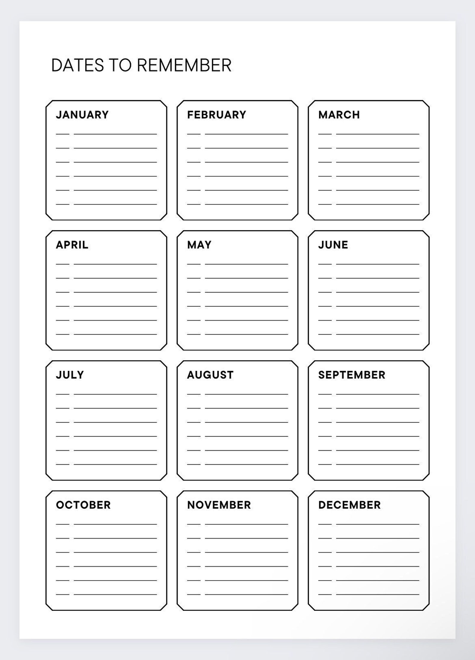 Dates to Remember Form,special Occasions Tracker,important Dates ...