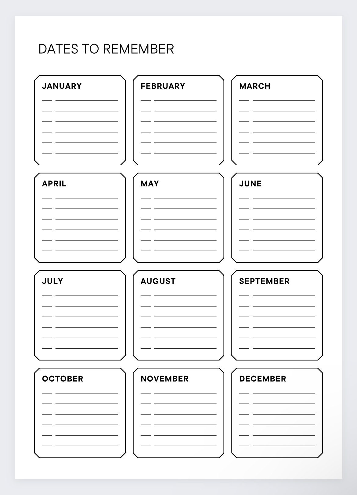 Dates to Remember Form,special Occasions Tracker,important Dates ...