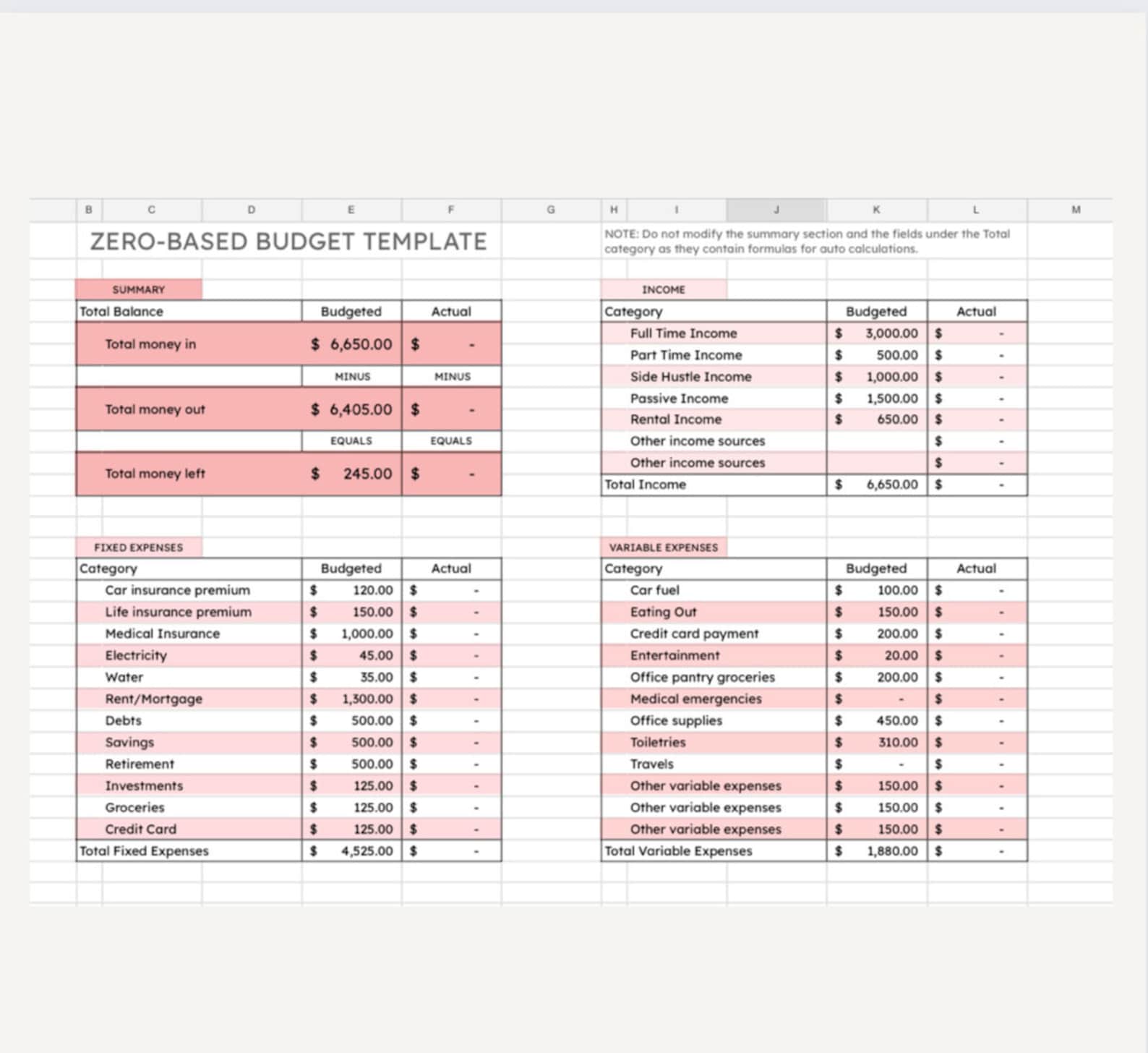 Zero Based Budget Spreadsheet, Google Sheets, Digital Finance ...