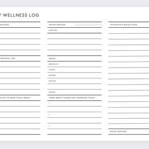 Daily Wellness Log,day at a Glance,daily Selfcare Planner,daily ...