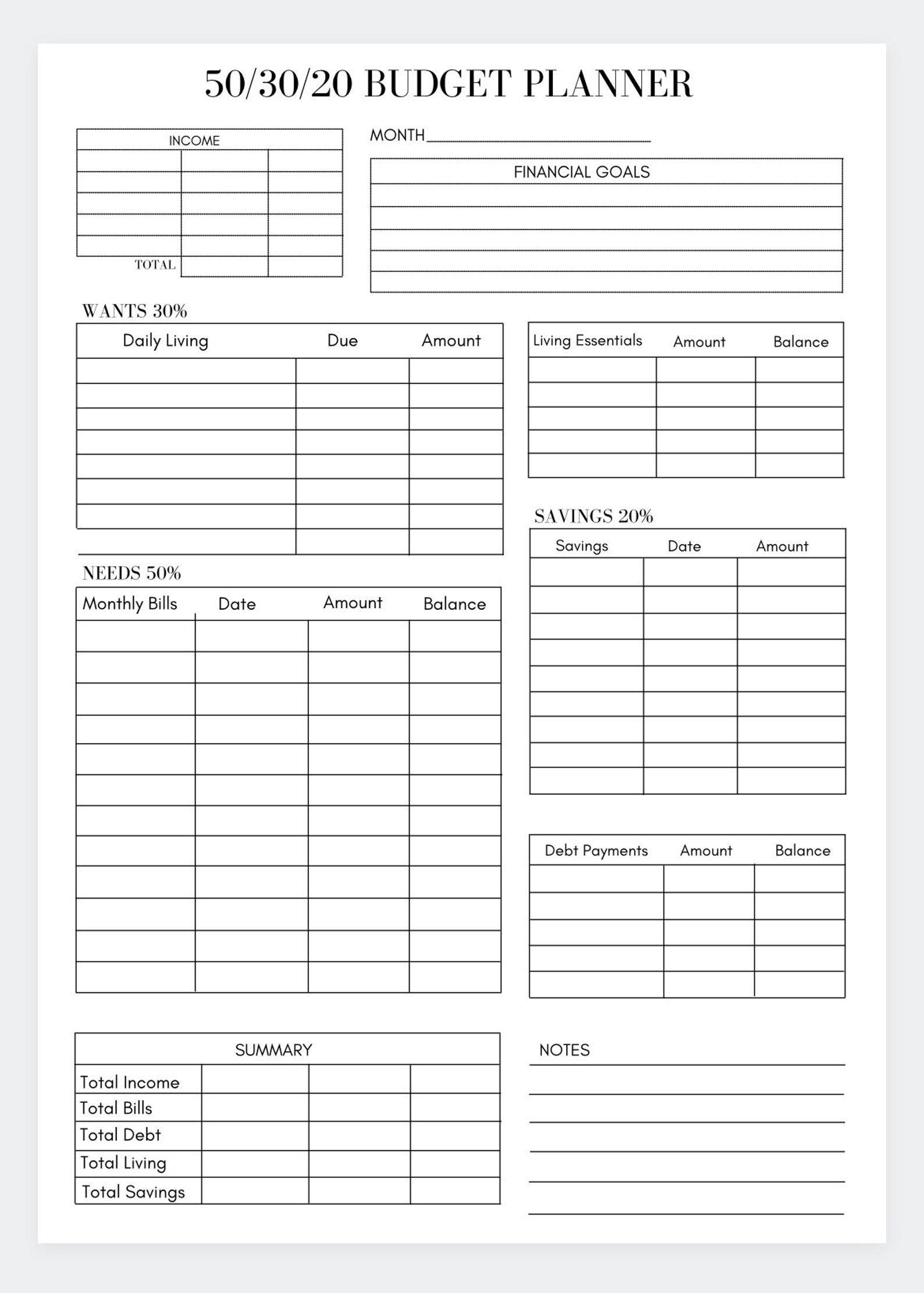 50/30/20 Budget Planner, Monthly Budget Planner, Expense Tracker ...