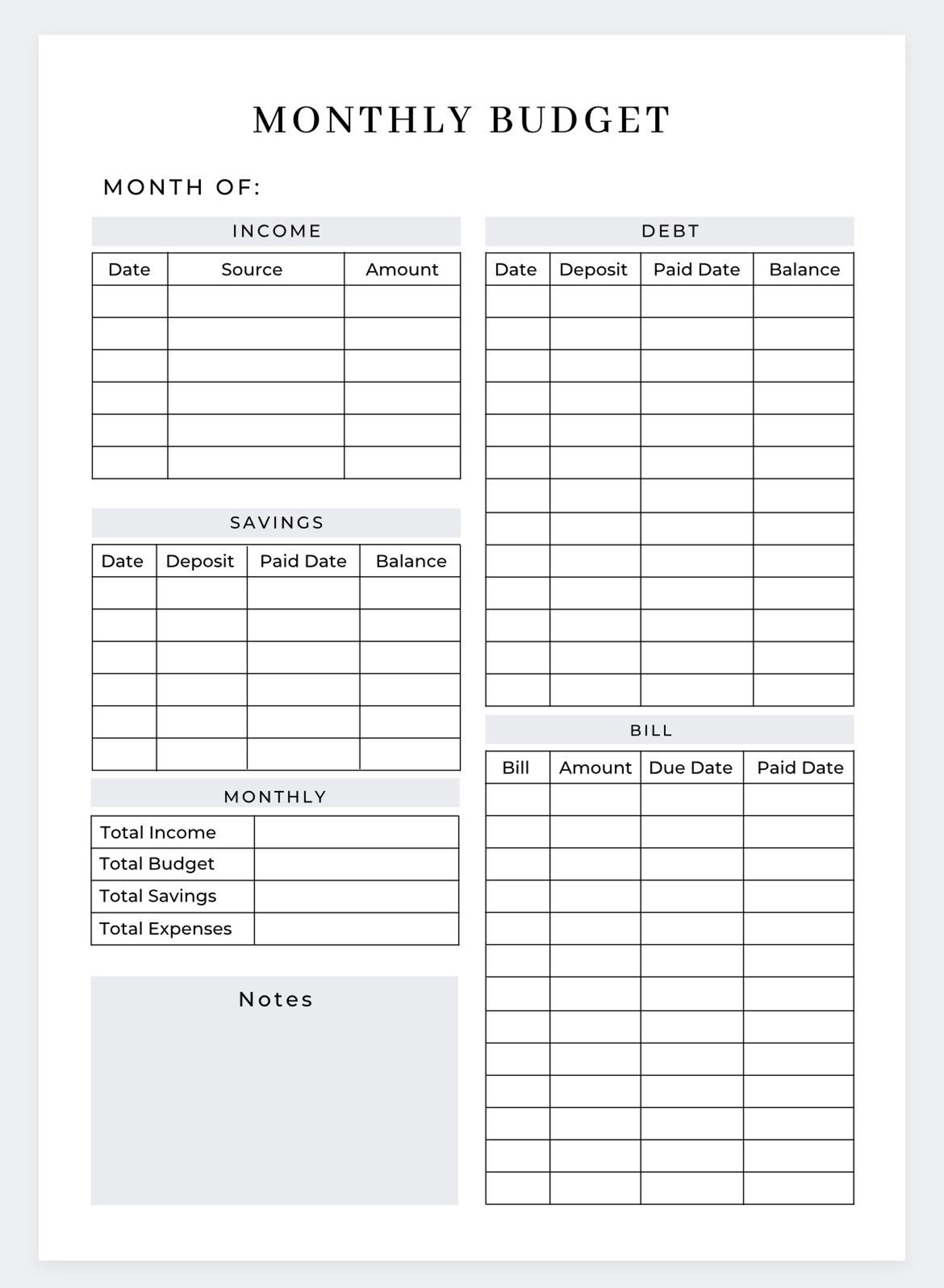 Grey Monthly Budget,finance Planner, Budget Planner,printable,monthly ...