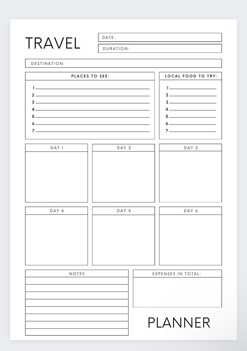 Travel Planner, Trip Organizer, Vacation Planning Guide, Itinerary ...