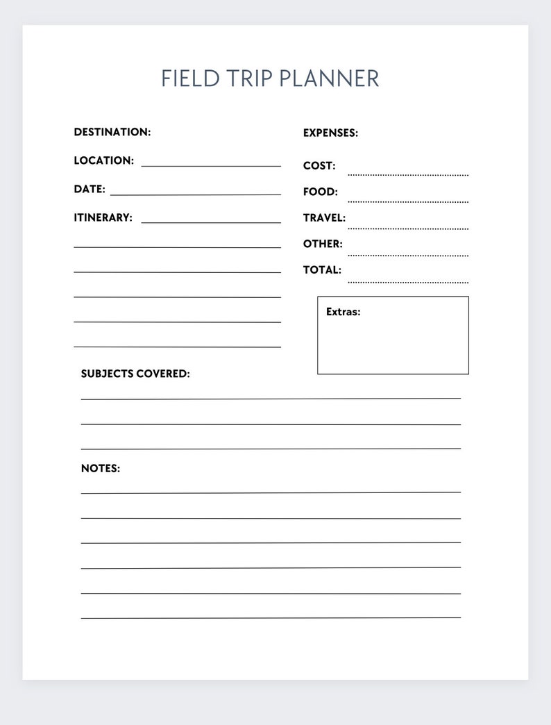 Field Trip Planneradventure Planning, Itinerary Organizer, Educational ...