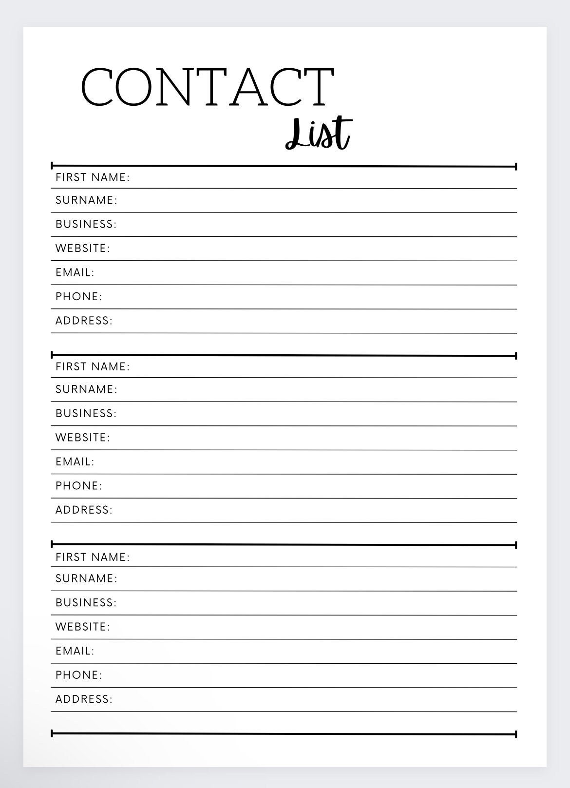 Contact List,address Log,contact Information List,contact List Planner ...