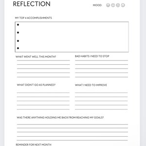 Month End Self Reflection Planner,monthly Reflection Journal,personal ...